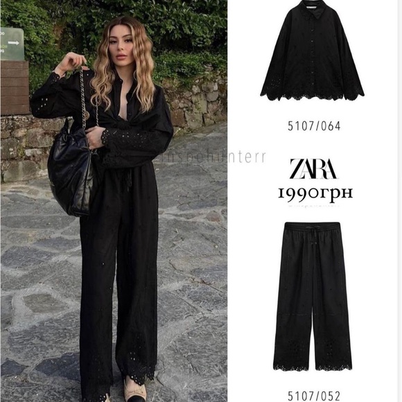 Pants & Jumpsuits | Zara Woman Ss23 Set Pants And Blouse With Openwork ...